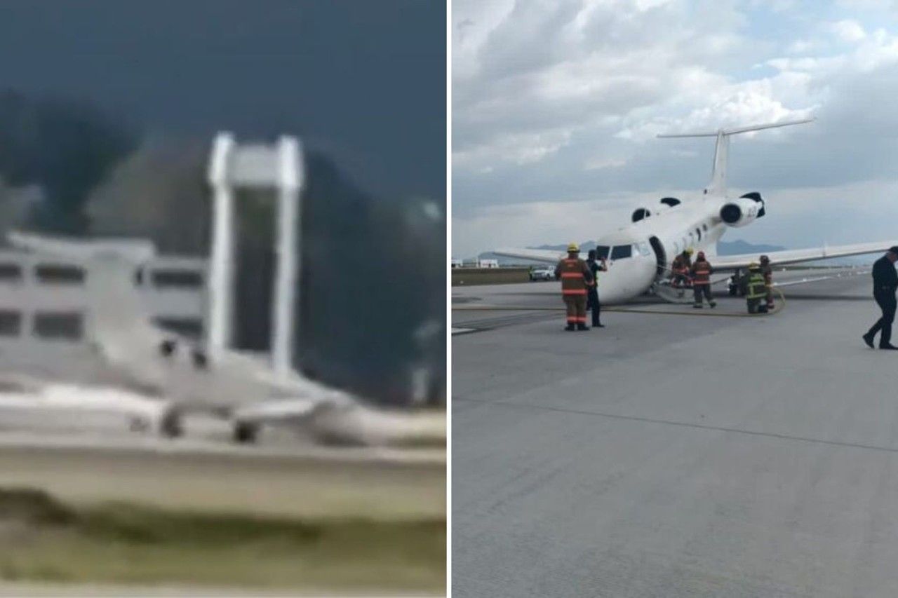Así fue aterrizaje de emergencia de jet de la FGR en el AIFA