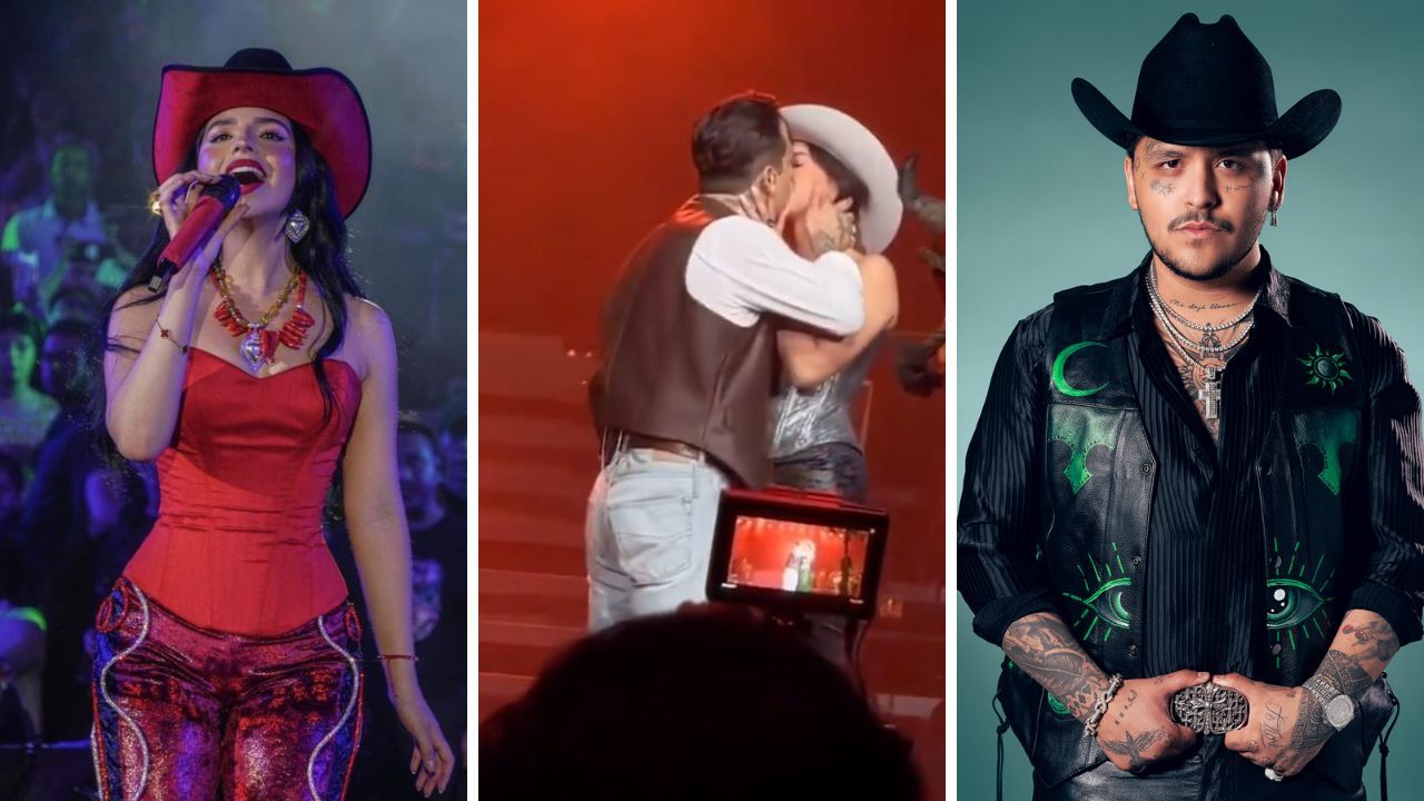 Christian Nodal y Ángela Aguilar se besan en pleno concierto