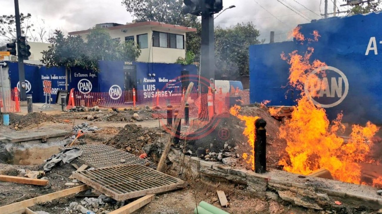 Alarma explosión de tubería de gas en San Pedro