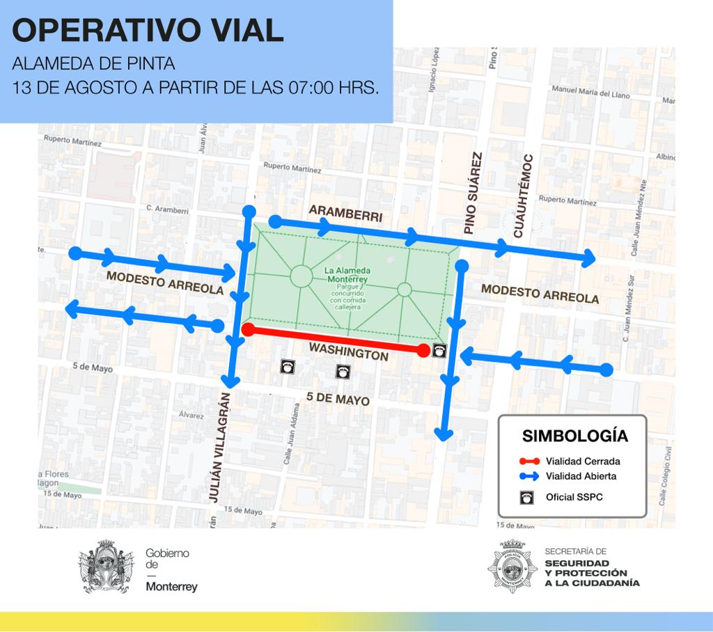 Habrá cierres viales en Monterrey por 'Alameda de Pinta'